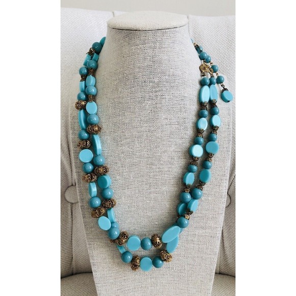 Strand | Jewelry | Vintage Double Strand Turquoise Color Necklacegold ...